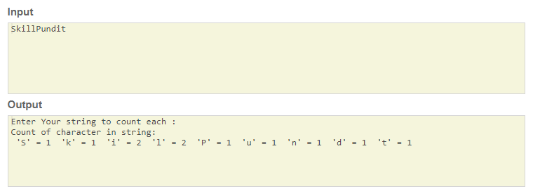 Skillpundit To Print Read A String And Print The Occurrences In C 